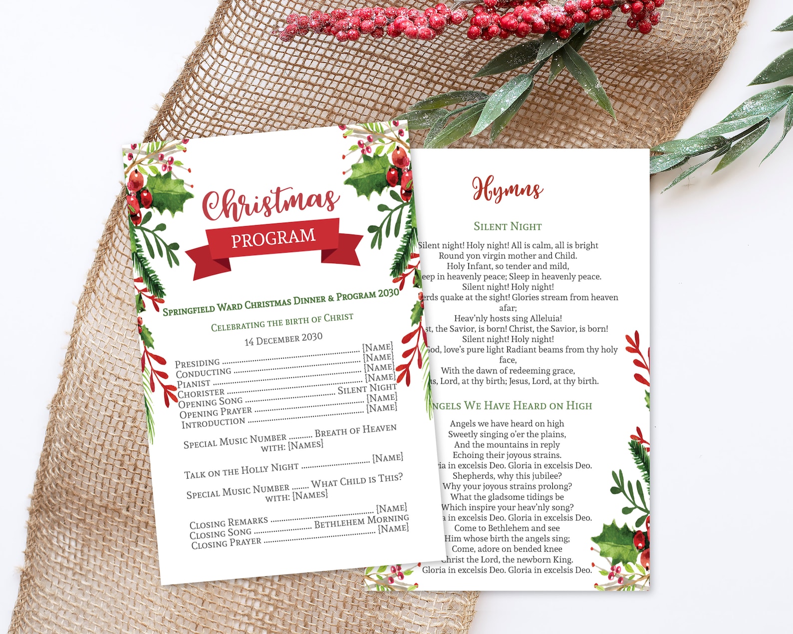 Christmas Program Template Editable PDF Christmas Dinner - Etsy UK