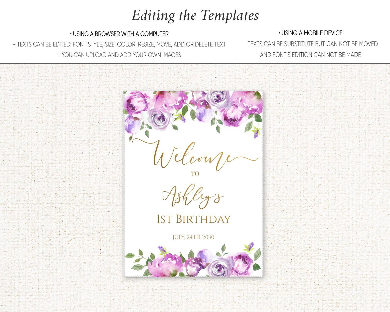 1st Birthday Welcome Sign Printable Editable Template Corjl - Etsy