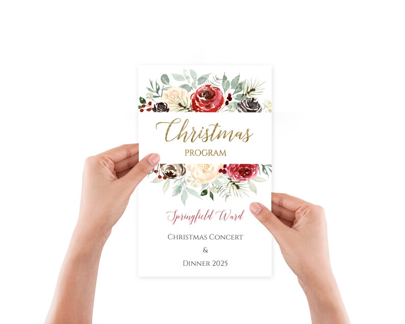Christmas Program Template: Watercolor Floral, Editable, Printable ...
