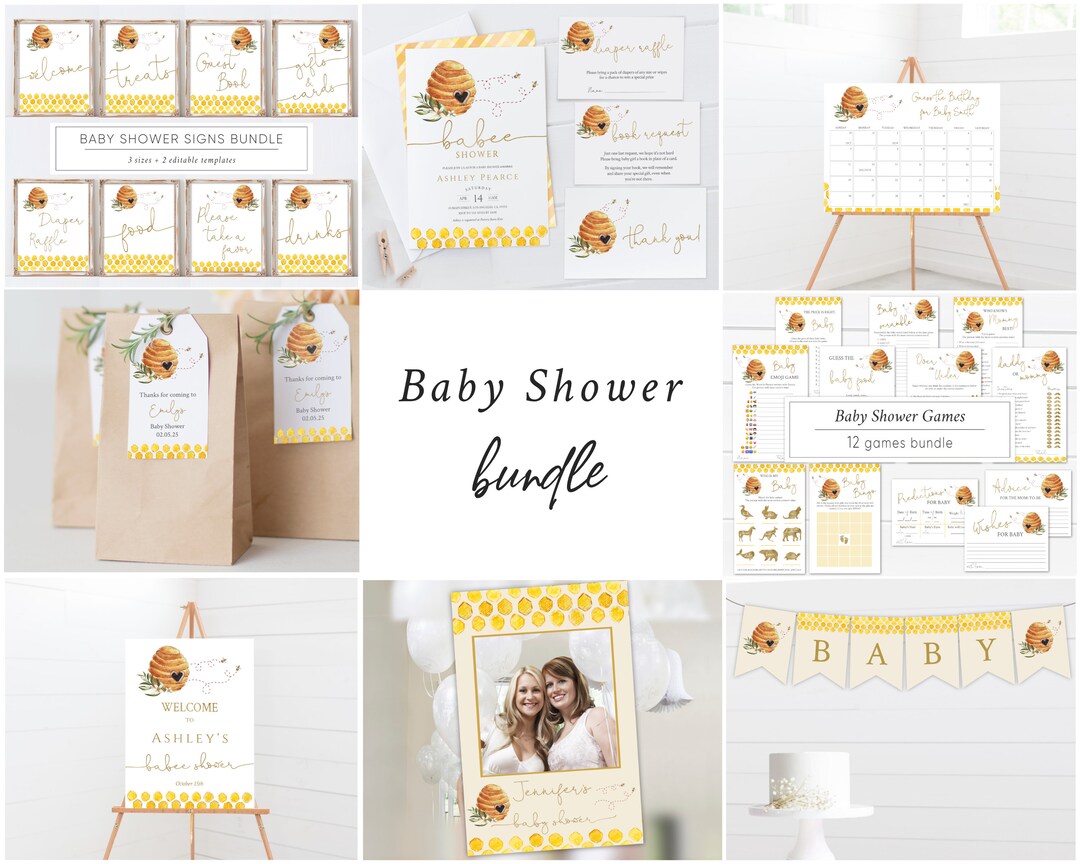 Bee Baby Shower Invitation Bundle Babee Shower Honey Hives Invitation ...