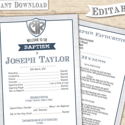 Boy Baptism Program Template Printable Program CRT Blue Navy - Etsy
