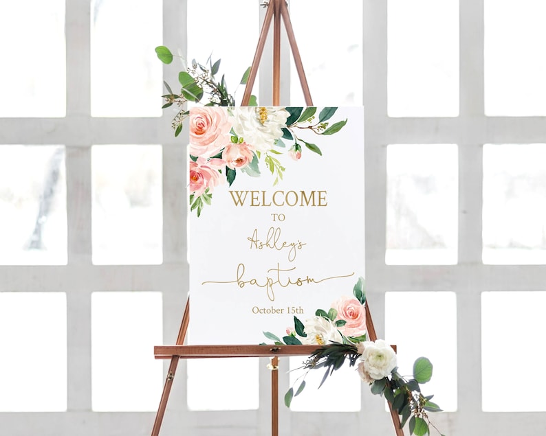 Baptism Welcome Sign Girl Welcome Poster Rustic Blush - Etsy