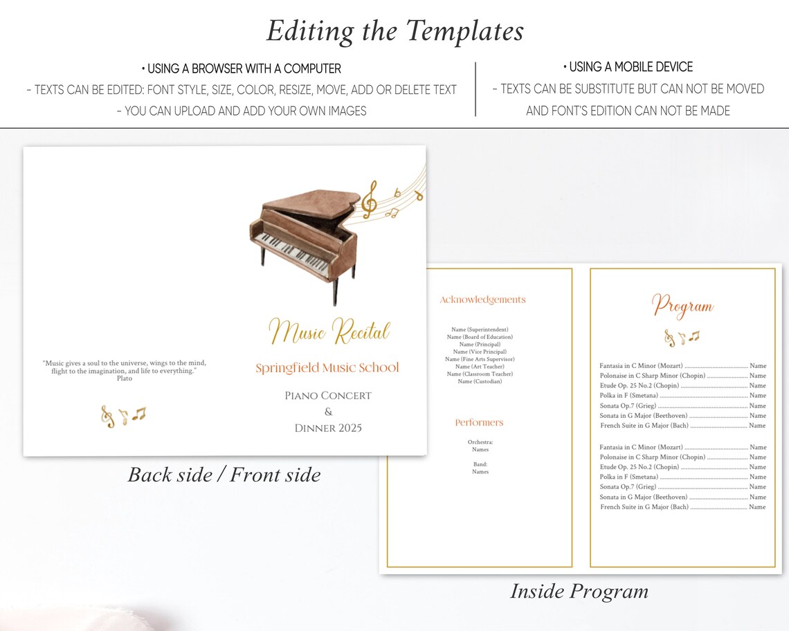 Music Recital Program Editable Template Grand Piano Watercolor - Etsy