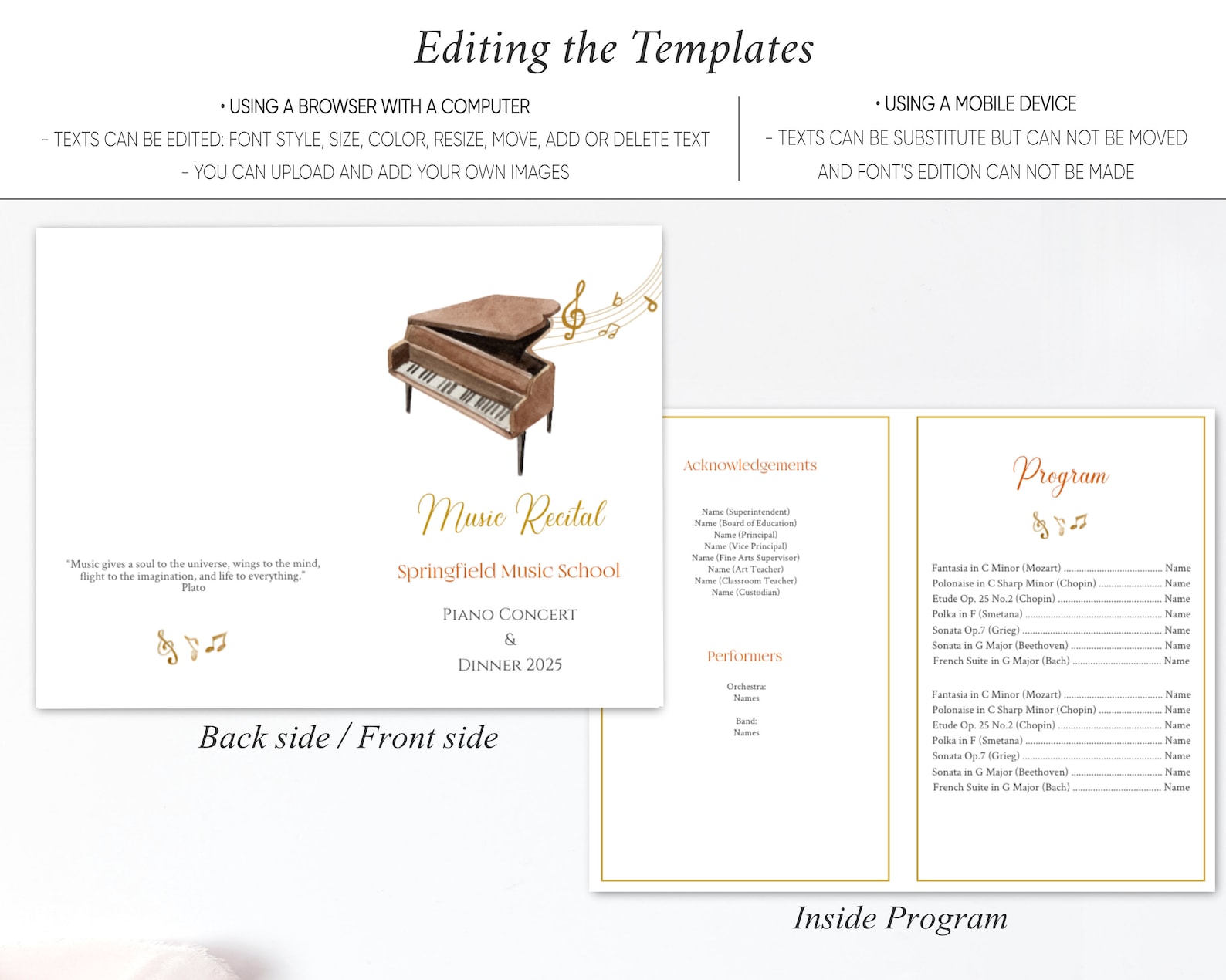 Music Recital Program Editable Template Grand Piano Watercolor - Etsy