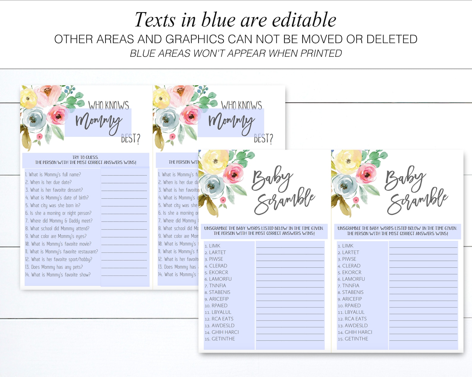 Watercolor Floral Baby Shower Games Bundle (digital Download) - Etsy