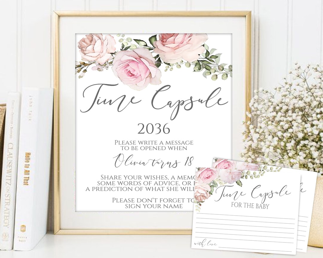 Blush Floral Baby Shower Time Capsule Sign and Cards (editable ...