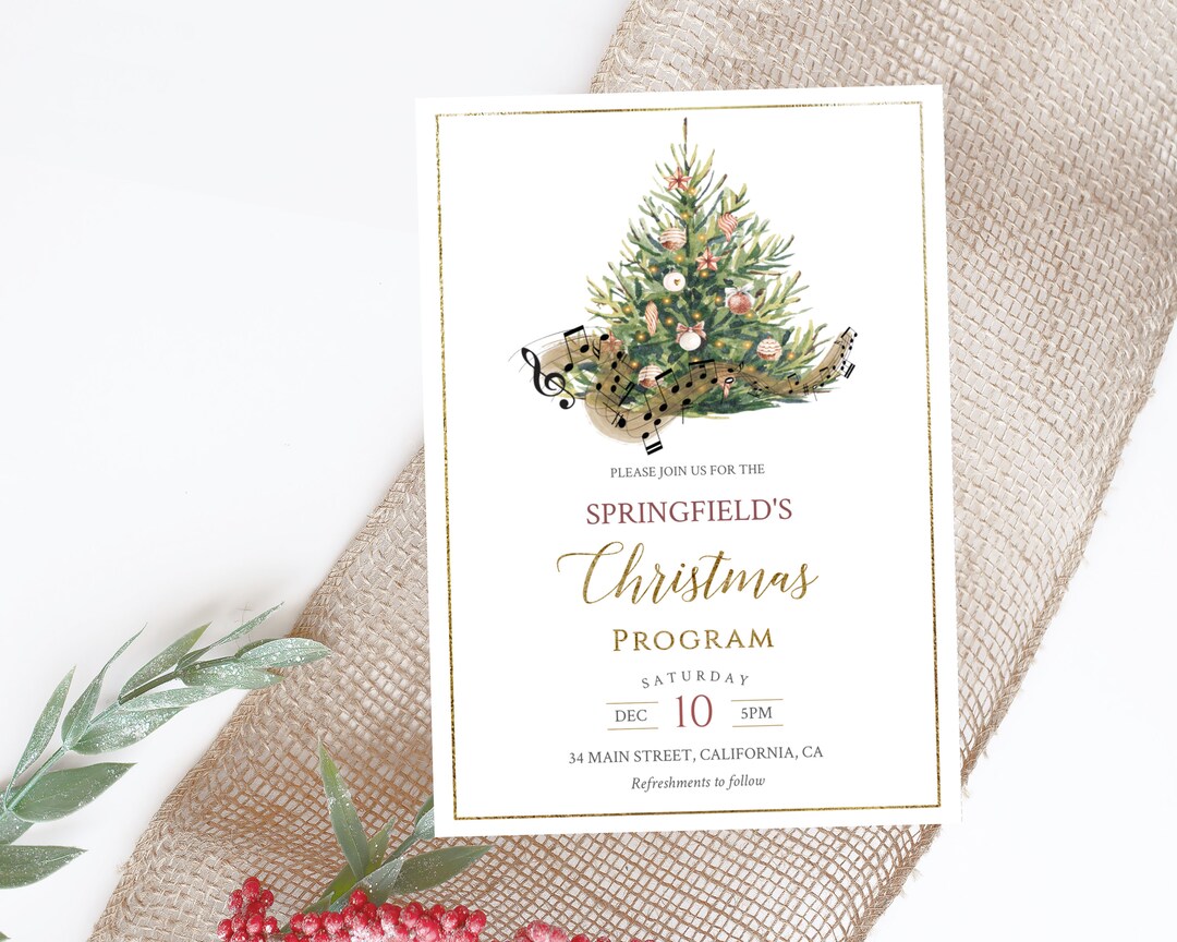 Christmas Music Concert Invitation: Editable Tree Program Template ...