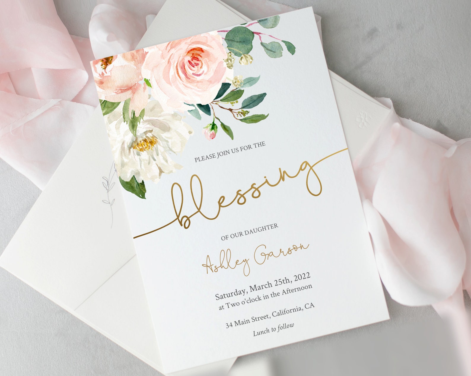 Blessing Invitation Printable LDS Girl Blessing Invite Blush - Etsy