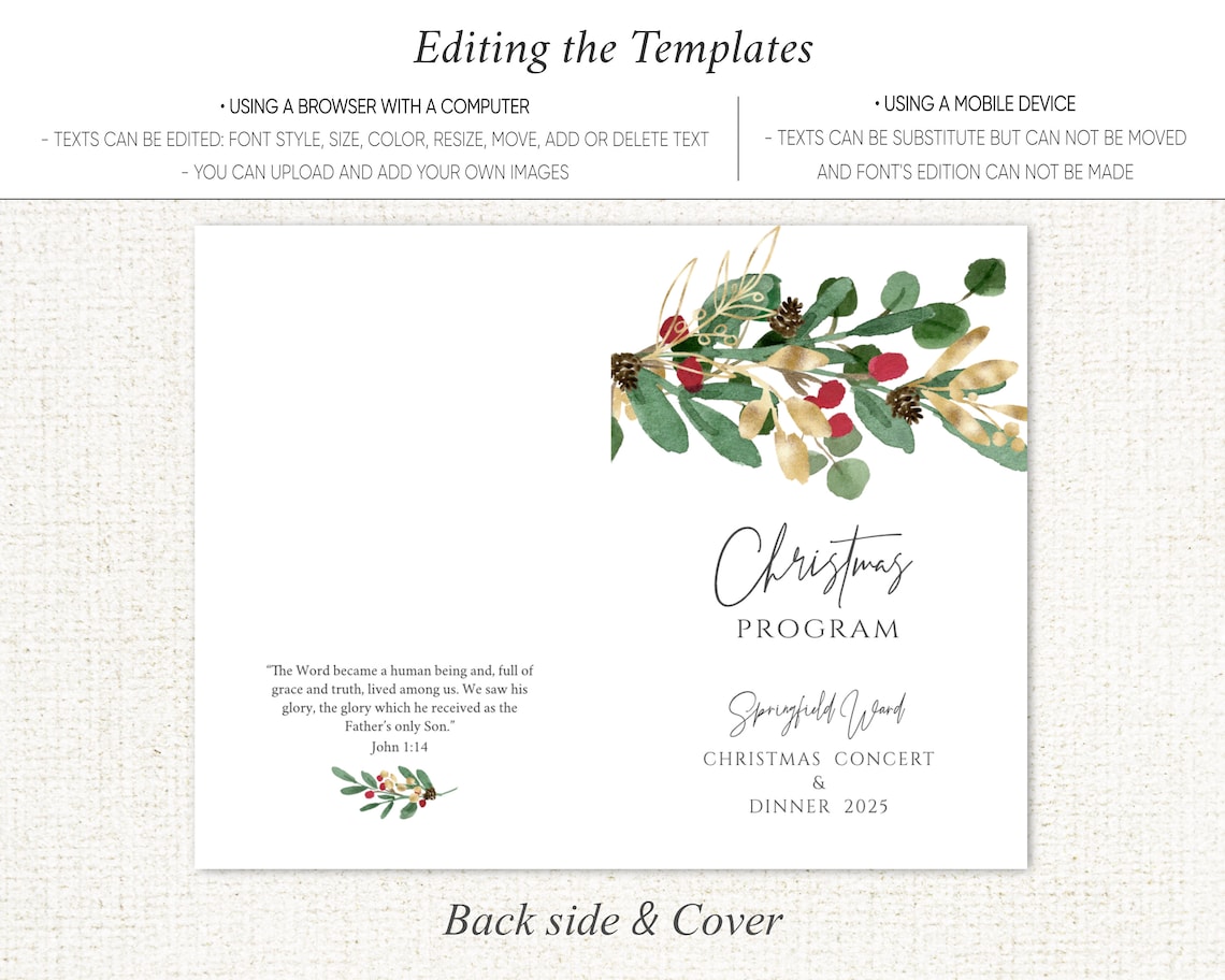 Christmas Program Editable Template Christmas Greenery - Etsy