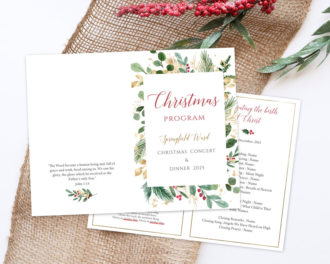 Christmas Program Editable Template Christmas Greenery | Etsy