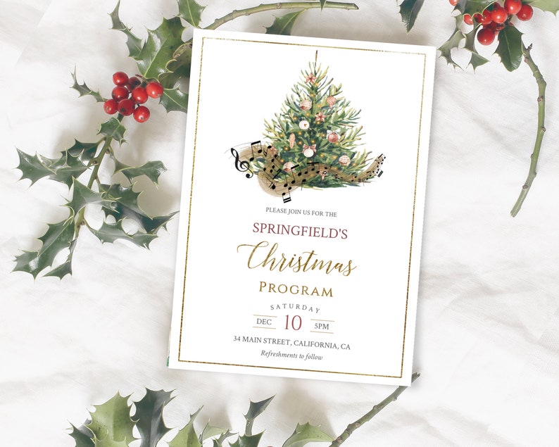 Christmas Music Concert Invitation: Editable Tree Program Template ...