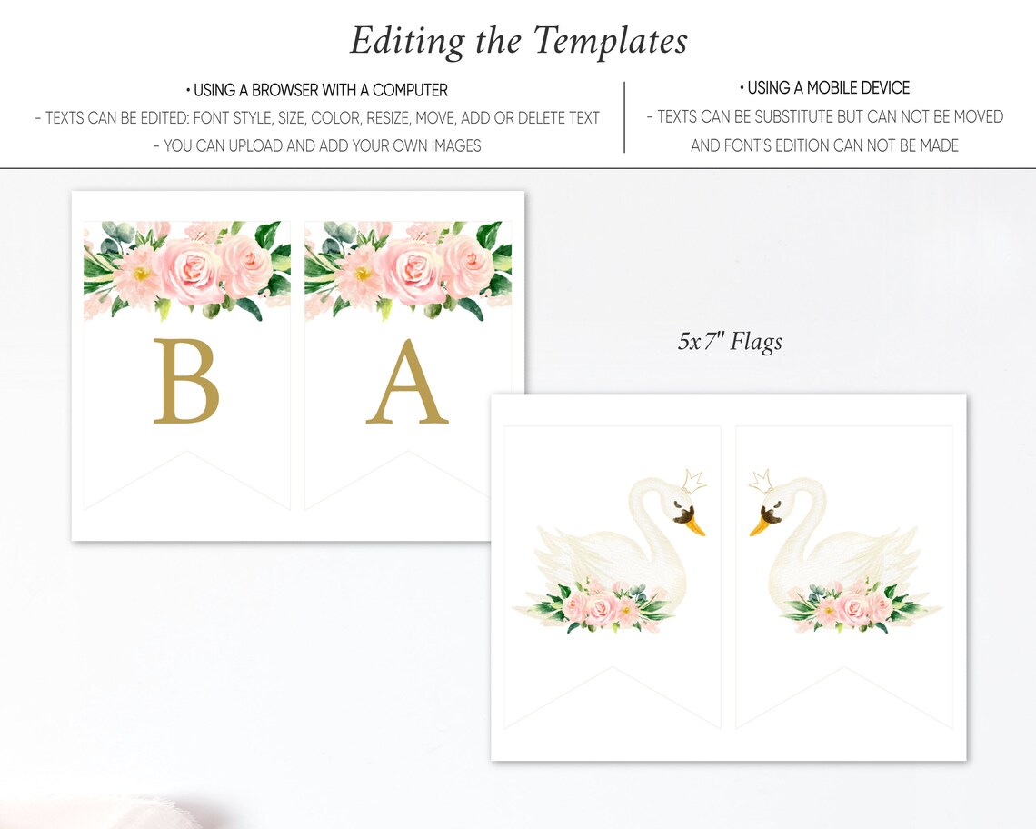 Swan Banner Flags Printable Editable Template Swan Banner - Etsy