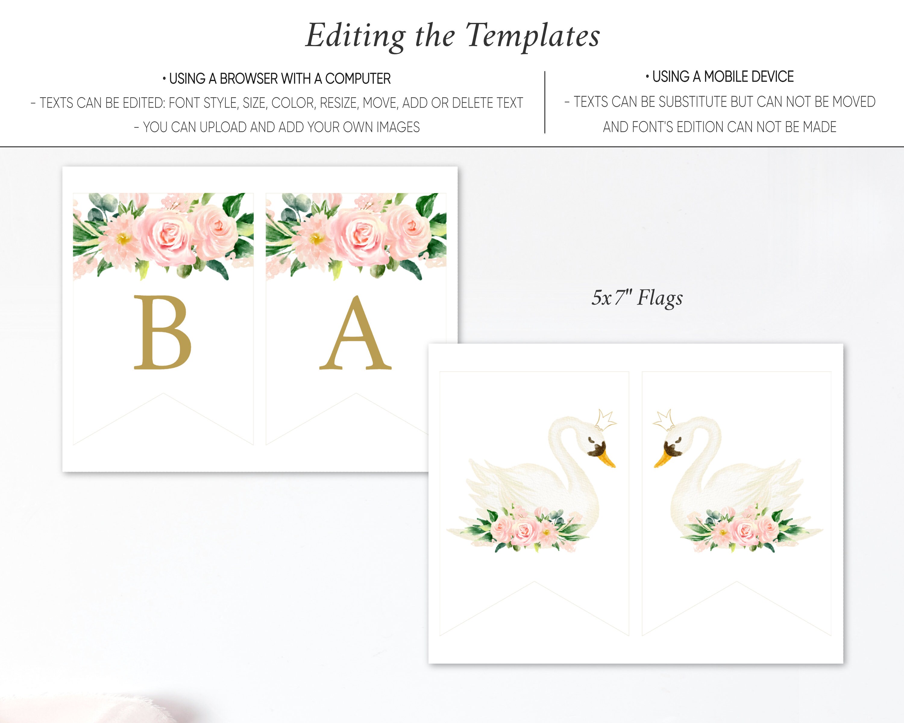 Swan Banner Flags Printable Editable Template Swan Banner - Etsy