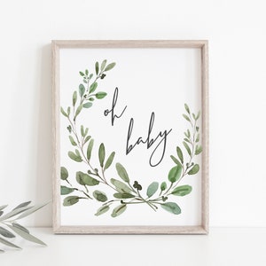 Greenery "oh Baby" Sign, Printable, Baby Shower Sign Decor, Olive ...