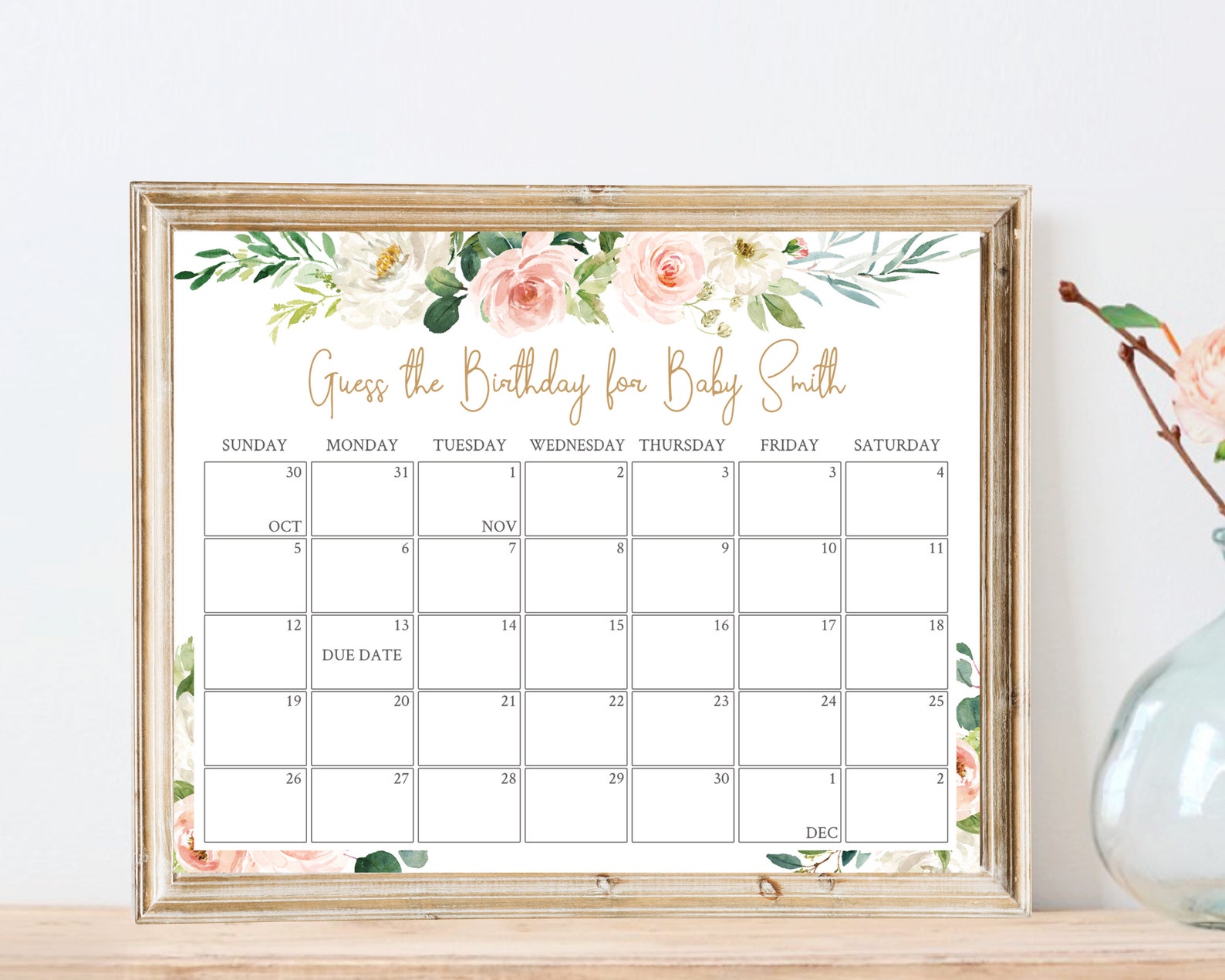 BABY DUE DATE Calendar Printable Game Guess Baby Birthday | Etsy