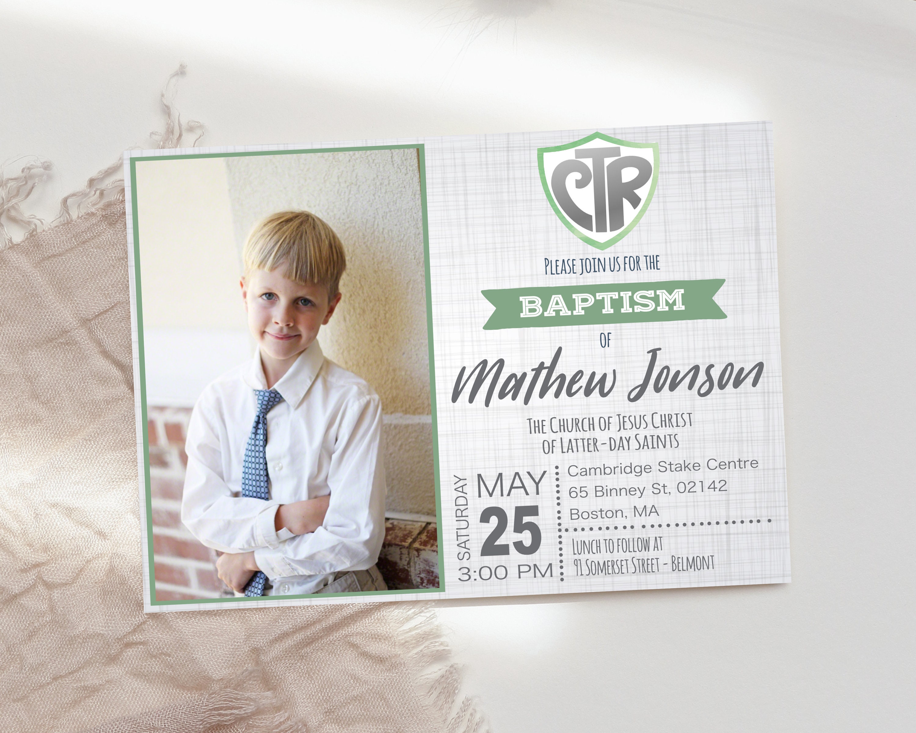 CTR Green Baptism Invitation Printable LDS Boy Baptism - Etsy