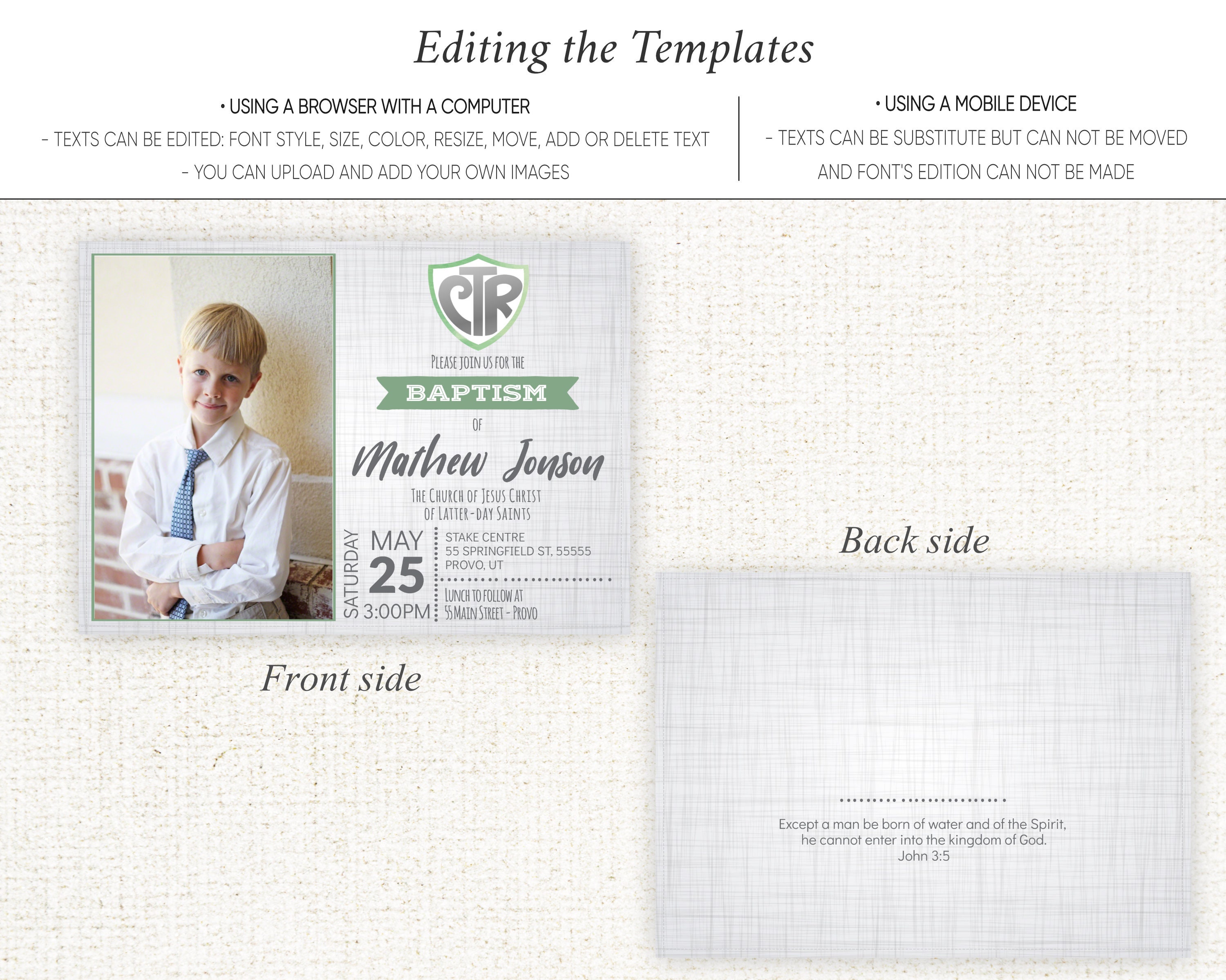 CTR Green Baptism Invitation Printable LDS Boy Baptism - Etsy