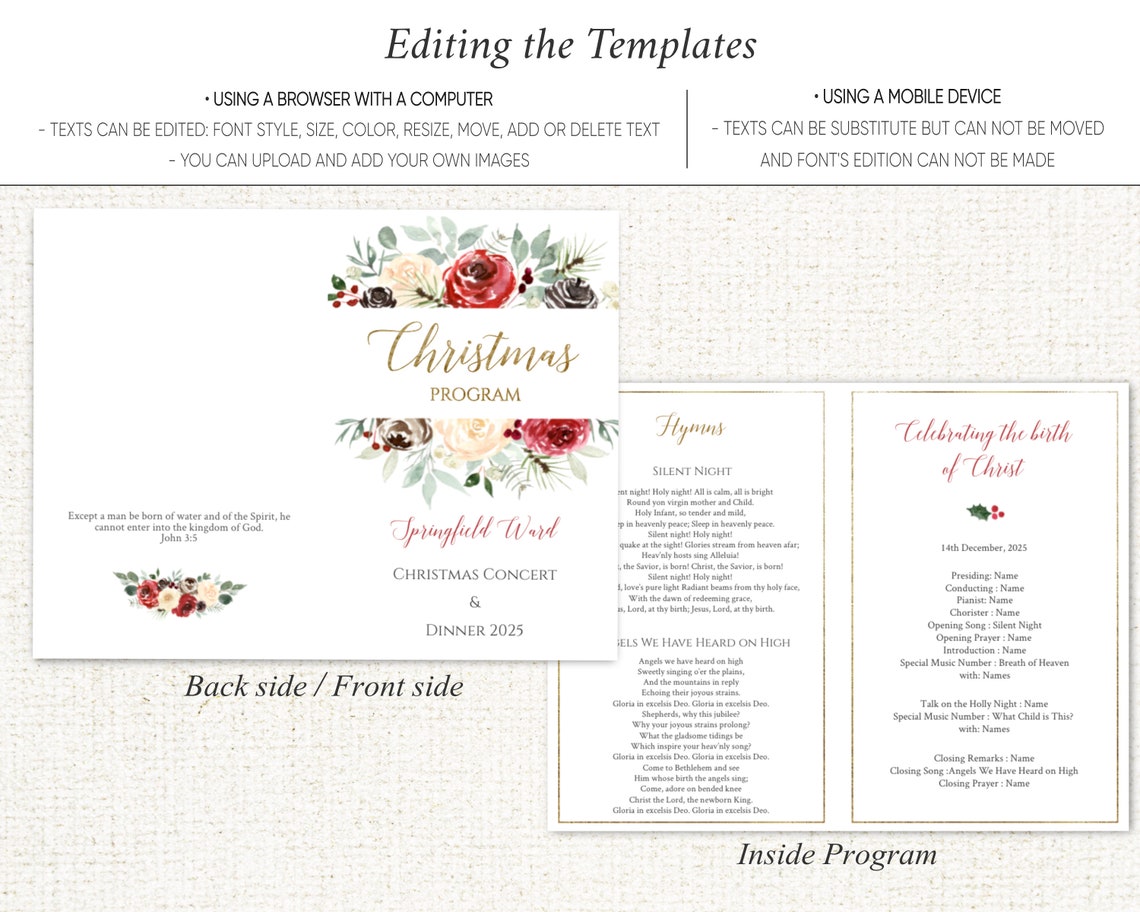 Christmas Program Template: Watercolor Floral, Editable, Printable ...