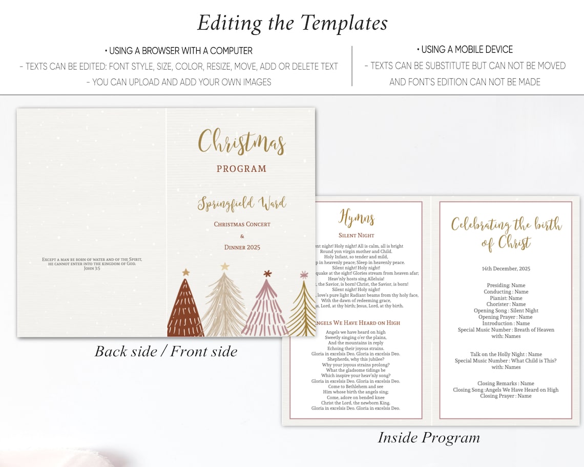 Christmas Program Editable Template Christmas Tree Boho | Etsy