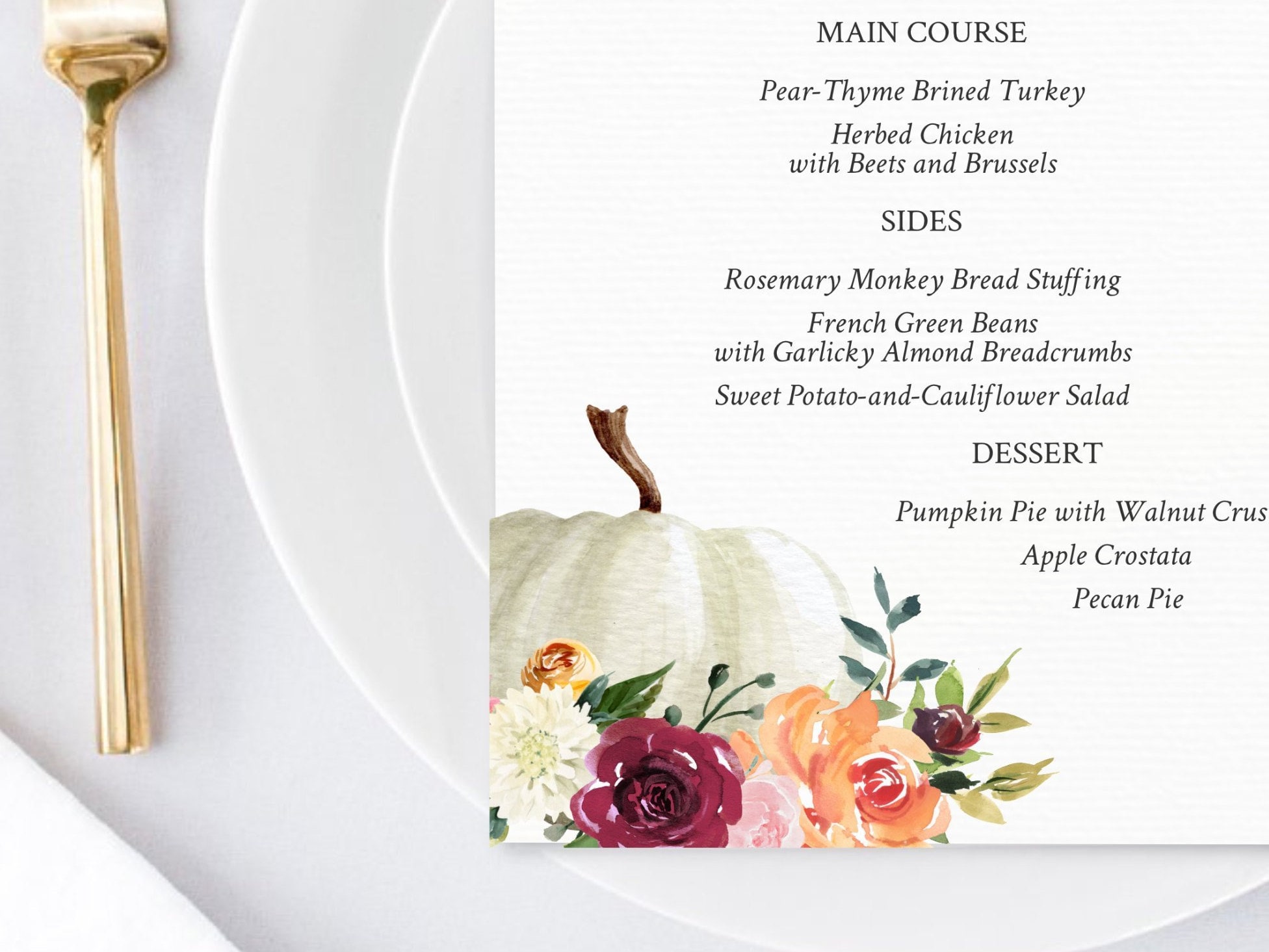 Thanksgiving Menu Printable Template White Pumpkin Fall | Etsy