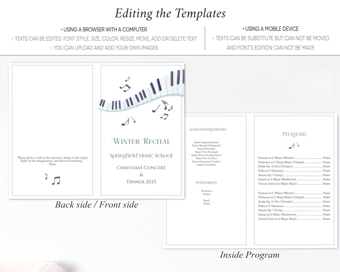 Music Recital Program Editable Template Piano Music Notes - Etsy
