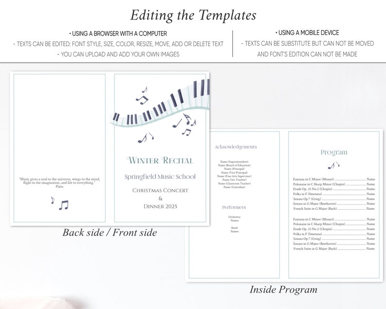 Music Recital Program Editable Template Piano Music Notes - Etsy
