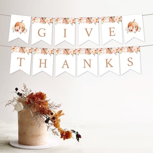 Give Thanks Banner Flags Decor, Printable Editable Template Corjl ...