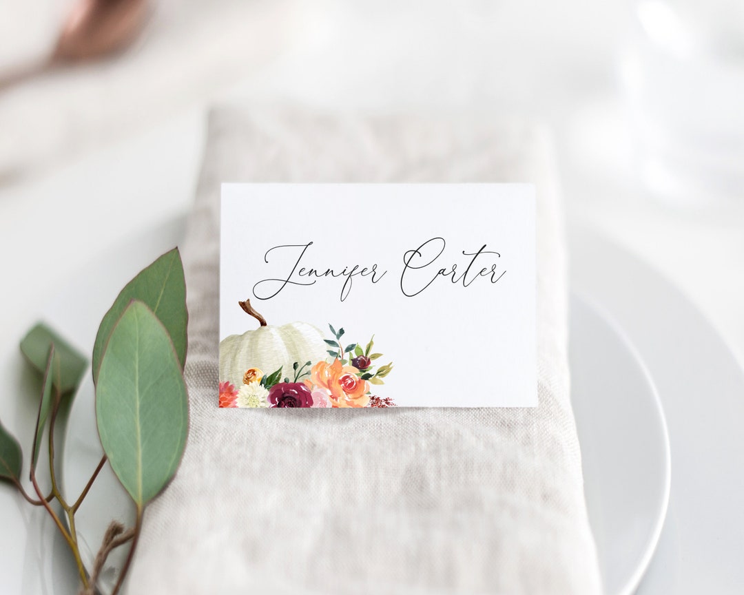Thanksgiving Place Cards, Printable, Template, White Pumpkin Fall ...