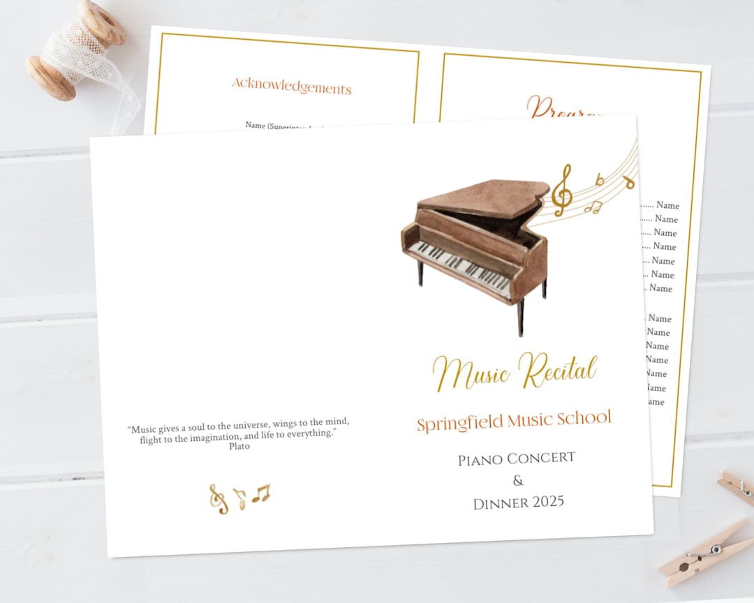 Music Recital Program Editable Template Grand Piano Watercolor Music ...