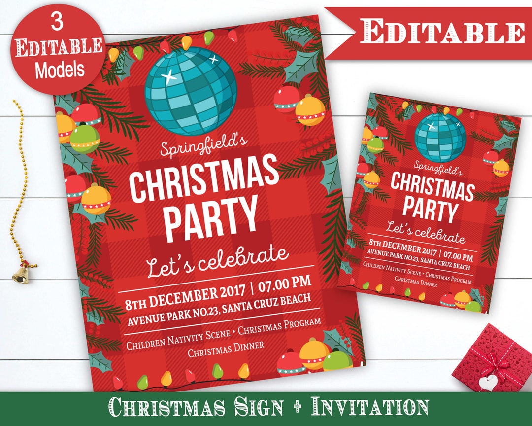 Christmas Party/dinner Set Invitation + Poster/sign Editable Sign Flyer ...