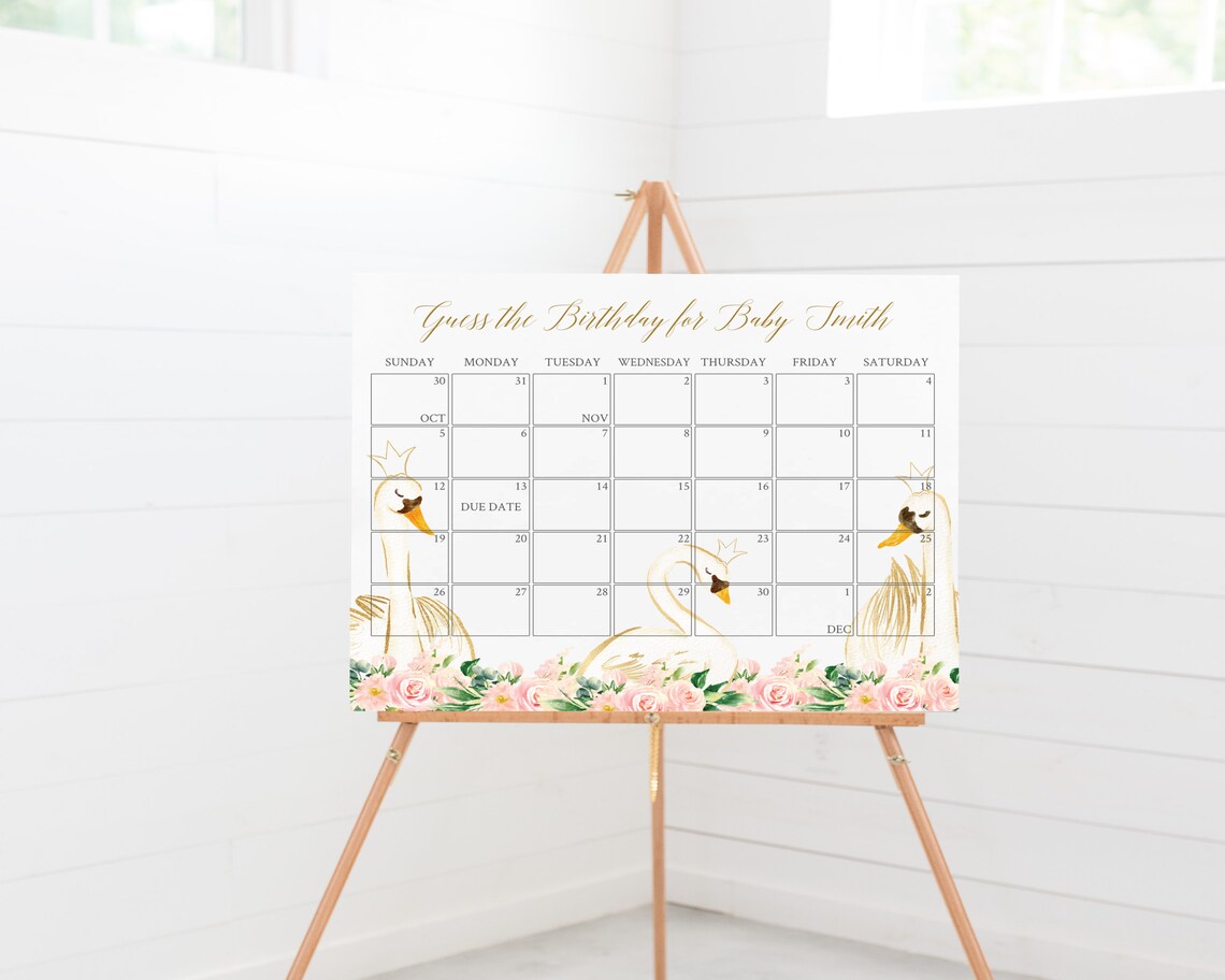 Swan Due Date Calendar Guess Baby Birthday Due Date Game - Etsy