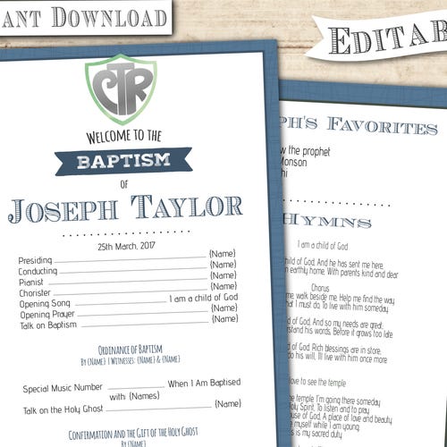 LDS Baptism Program Boy Printable Program CRT Blue Navy - Etsy