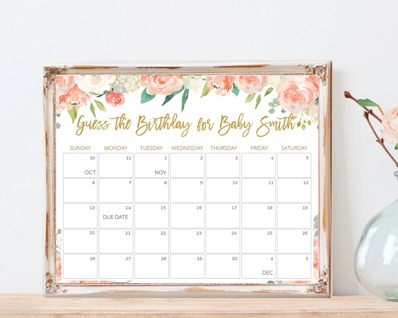 Baby Due Date Calendar Sign Printable Baby Shower Game - Etsy