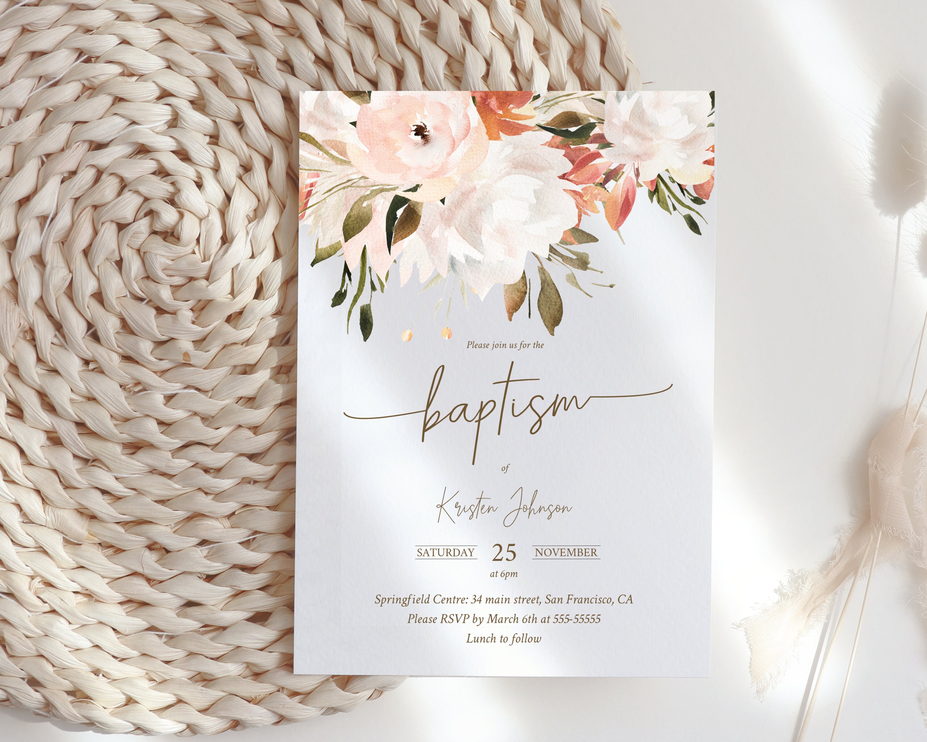 Fall Baptism Invitation Girl Invite Autumn Invitation - Etsy