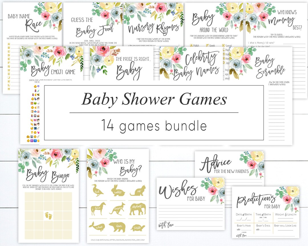 Watercolor Floral Baby Shower Games Bundle (digital Download) - Etsy