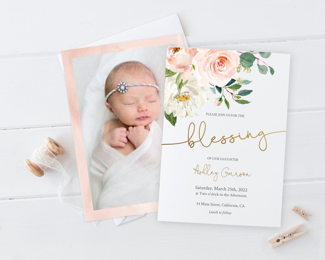 Blessing Invitation Printable LDS Girl Blessing Invite Blush Floral ...