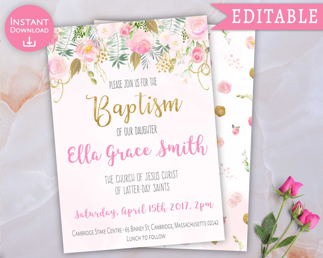 Baptism Invitation, Girl Template - Etsy