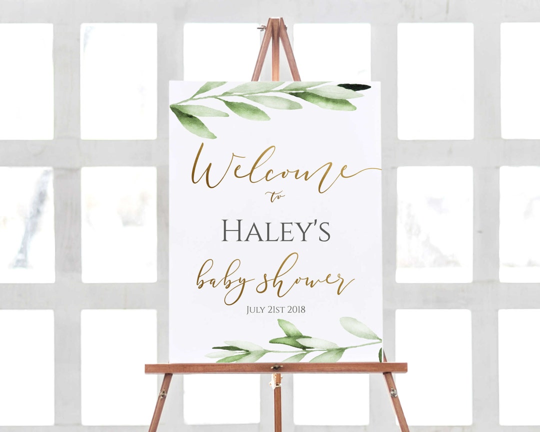 Baby Shower Welcome Sign, Printable Sign, Greenery Olive Watercolor ...