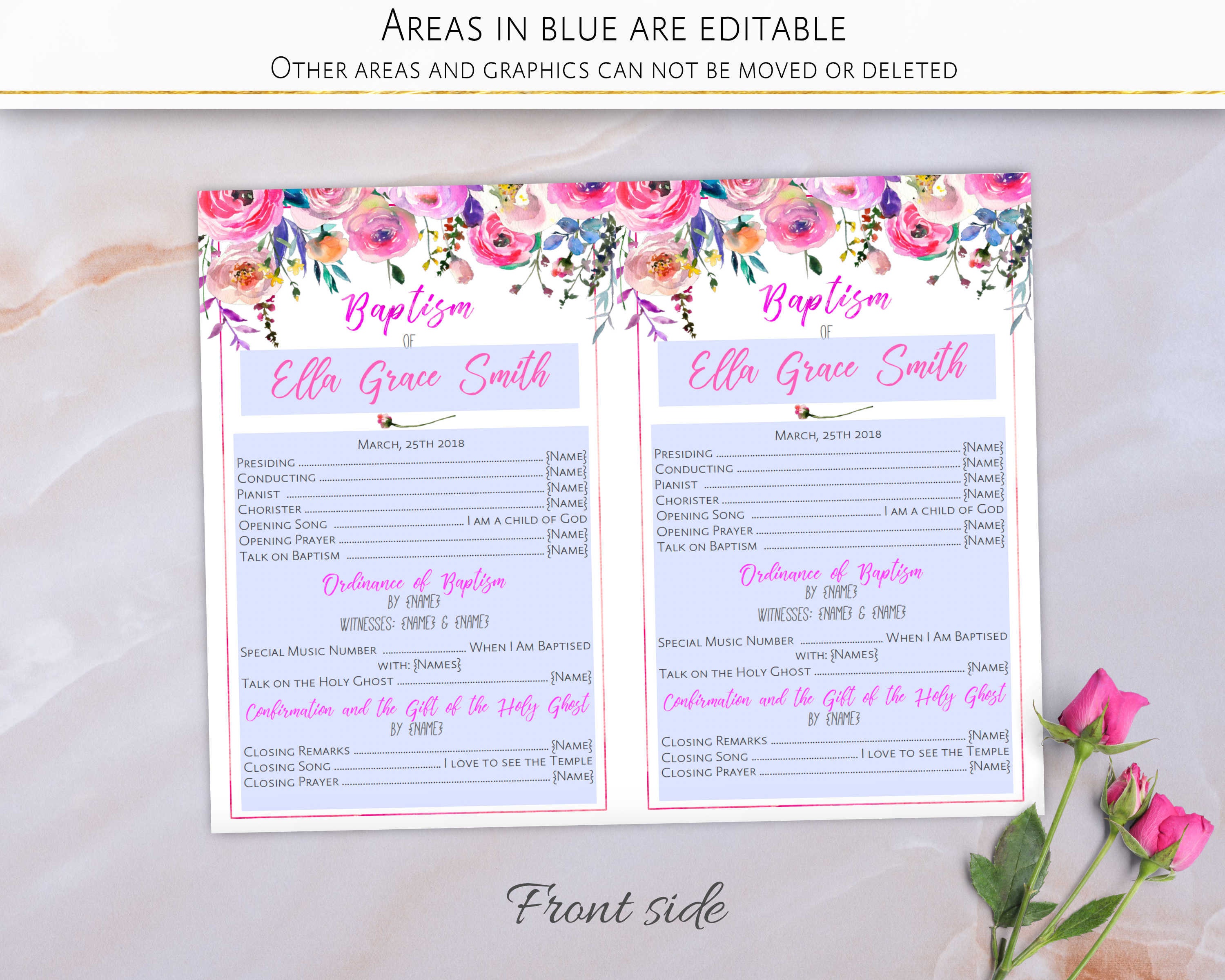 Baptism Program Baptism Program Template Girl LDS baptism | Etsy