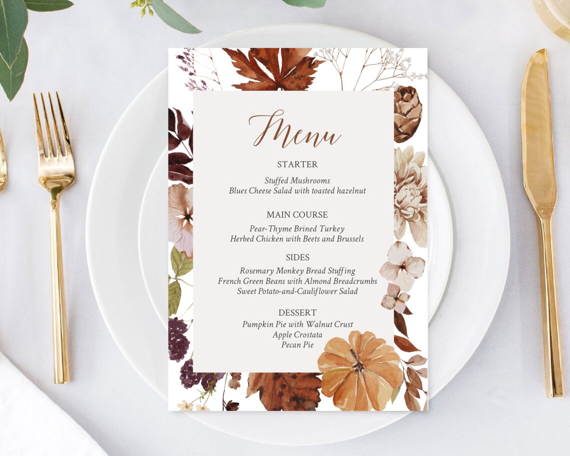 Thanksgiving Dinner Menu Printable Editable Template Rustic - Etsy