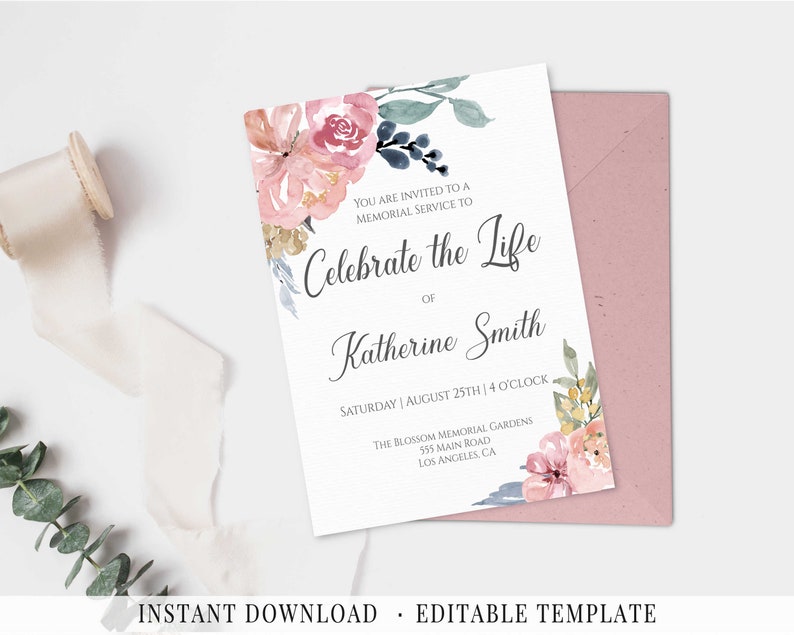 Invitation Celebration of Life, Printable Invite, Memorial Service ...