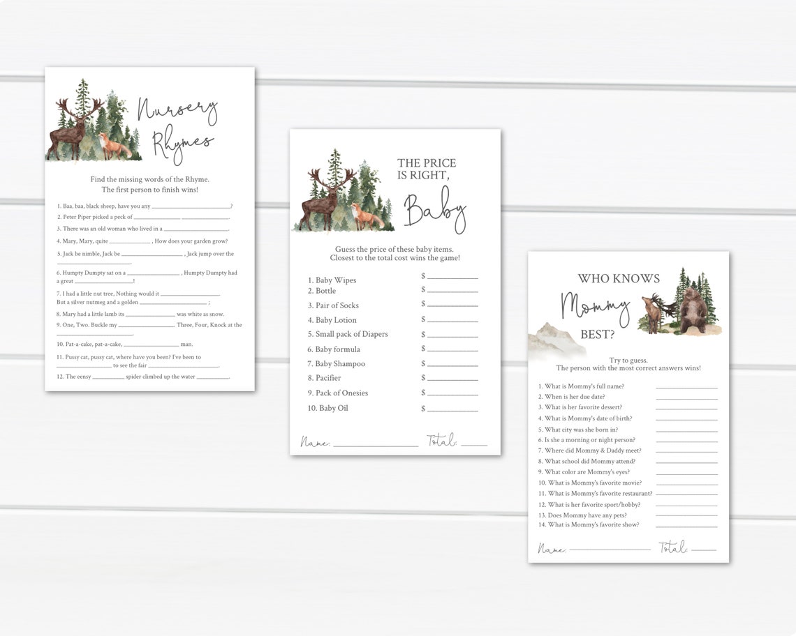 Woodland Baby Shower Games Bundle Printable Woodland Animals - Etsy