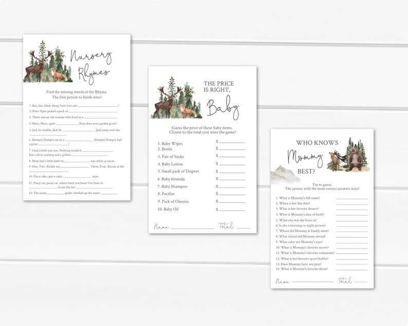 Woodland Baby Shower Games Bundle Printable Woodland Animals - Etsy
