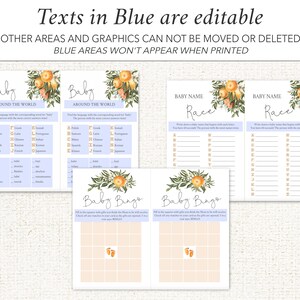 Citrus Baby Shower Games Bundle Printable Set Editable Vintage Orange ...