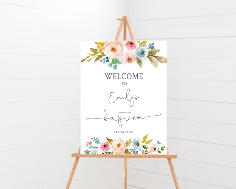 Baptism Welcome Sign Girl Welcome Poster Pink & Blue Floral - Etsy