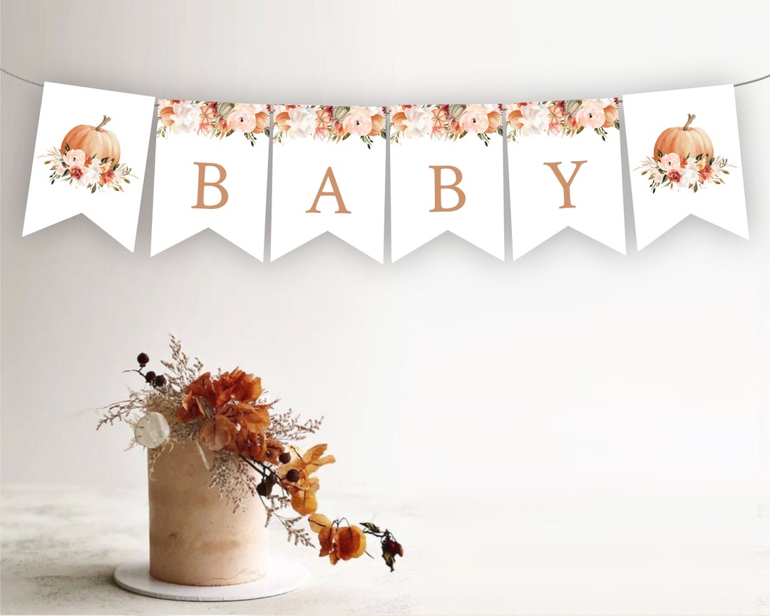 Pumpkin Baby Shower Banner Decor Flags Printable Fall Baby Shower Decor ...