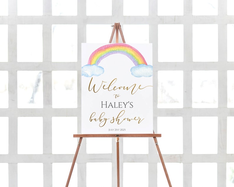 Rainbow Baby Shower Welcome Sign Printable Welcome Poster Gold - Etsy