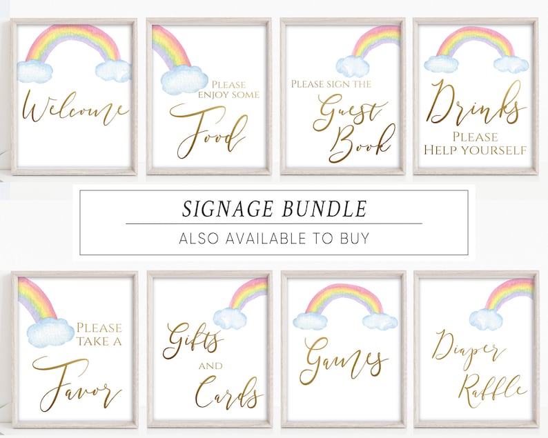 Rainbow Baby Shower Welcome Sign Printable Welcome Poster Gold - Etsy