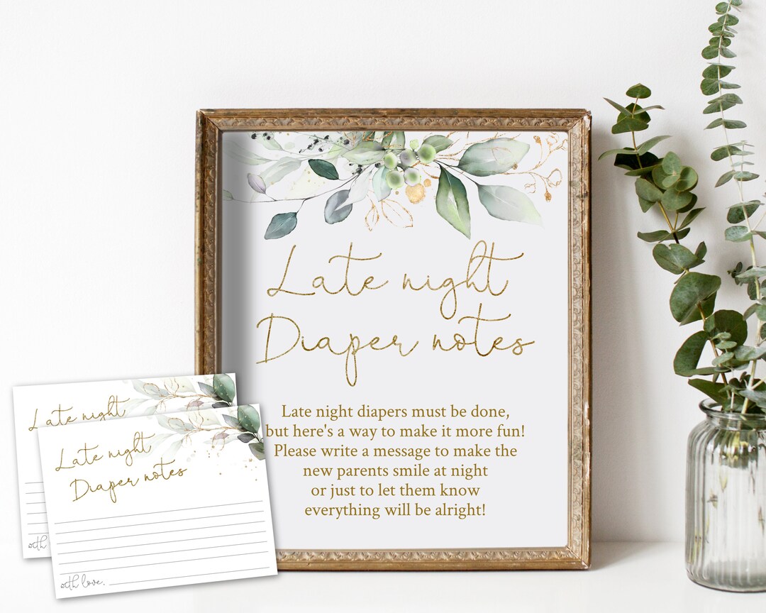 Late Night Diapers Notes Sign + Cards, Diaper Thoughts Sign, Printable ...