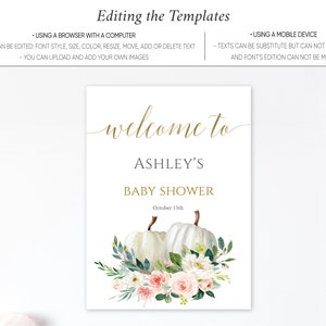 Pumpkin Baby Shower Welcome Sign Girl Baby Shower Fall Welcome Poster ...